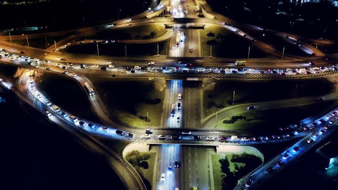 Highway Interchange At Night