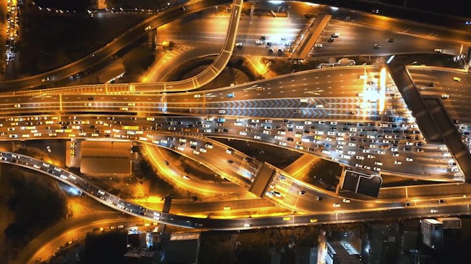 Highway Interchange At Night