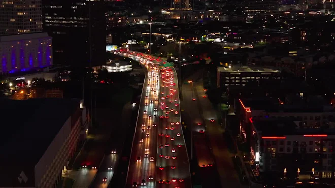 Houston Freeway At Night Is The Southwest Freeway Shutdown? All Lanes
