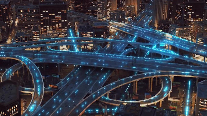 Highway Interchange At Night