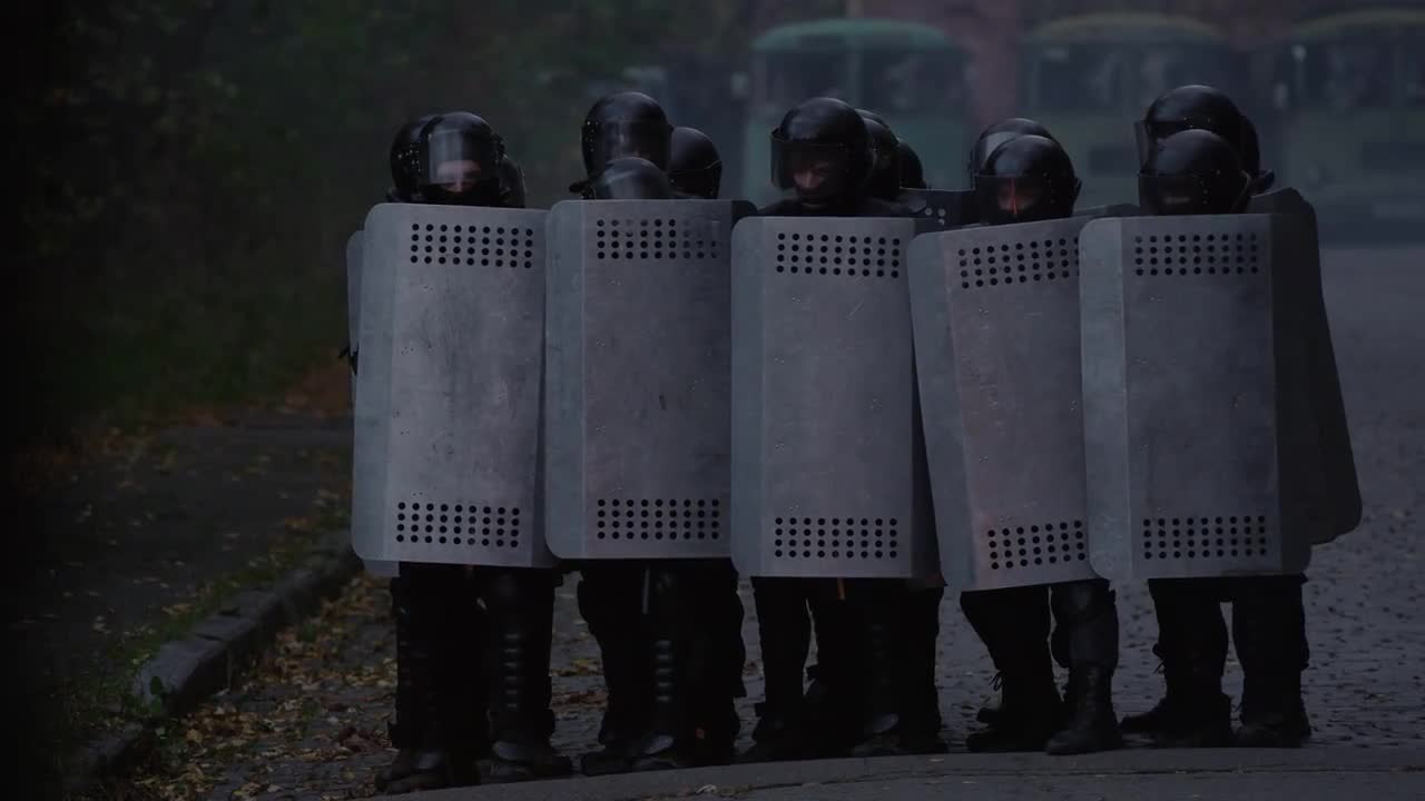 Police With Shields In Riot Formation - Stock Video | Motion Array