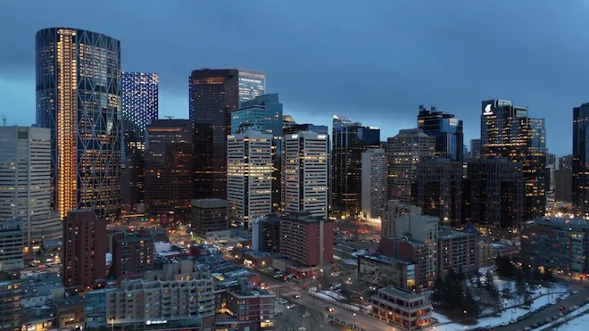 Calgary Skyline At Night Calgary Tower At Night Stock Video | Motion
