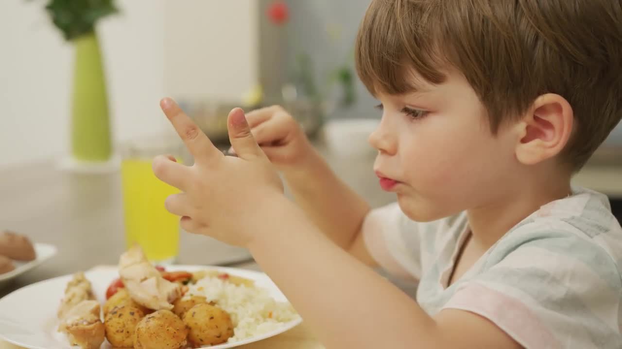 Boy Eating Lunch At Home - Stock Video | Motion Array