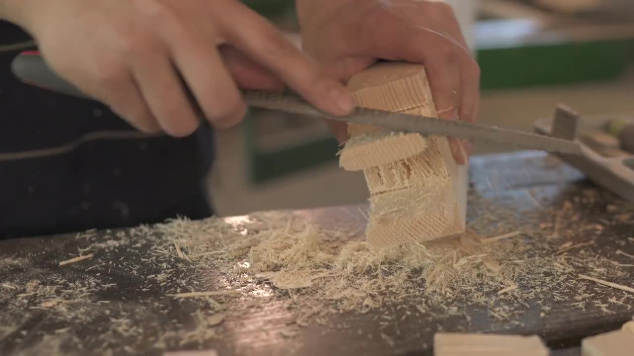 Close Up Of A Carpenter Rasping... - Stock Video | Motion Array
