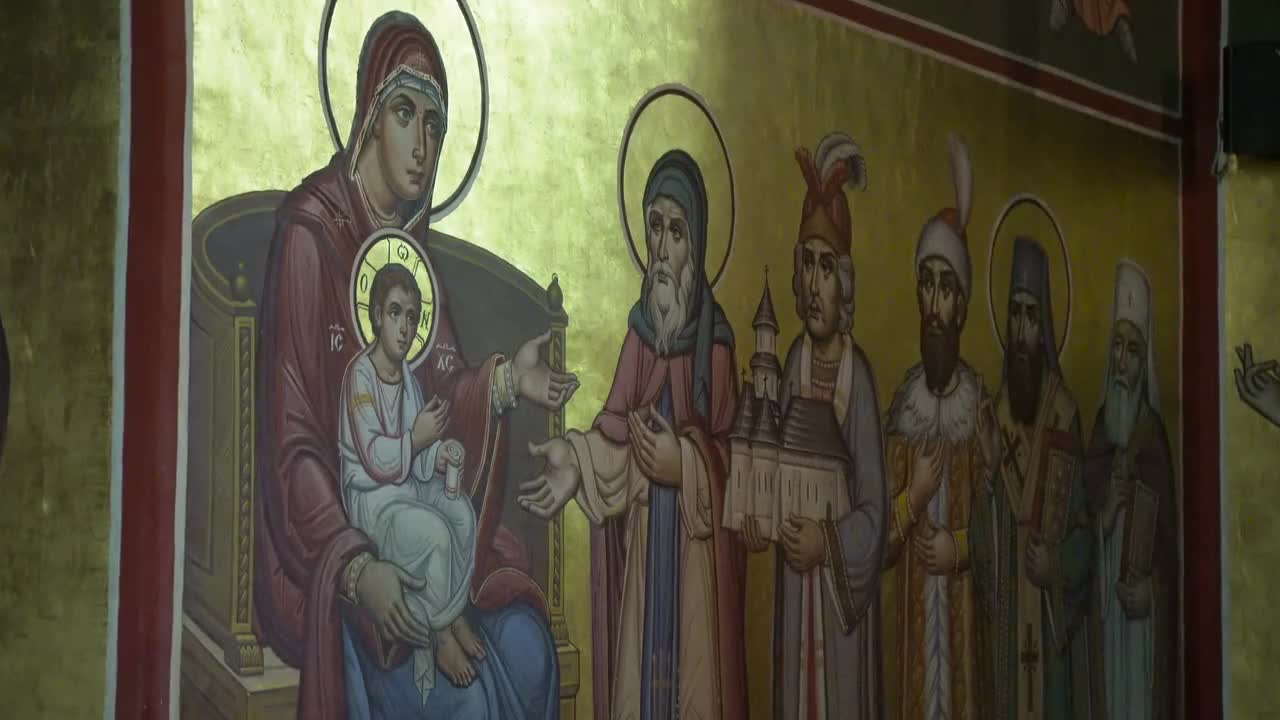Mural Of Saints On The Walls At... - Stock Video | Motion Array
