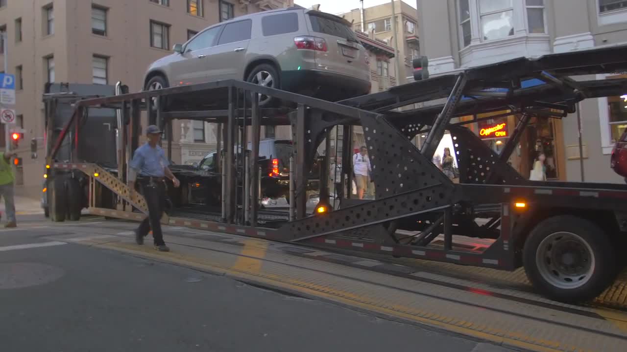 Car Carrier Trailer Stuck In... - Stock Video | Motion Array