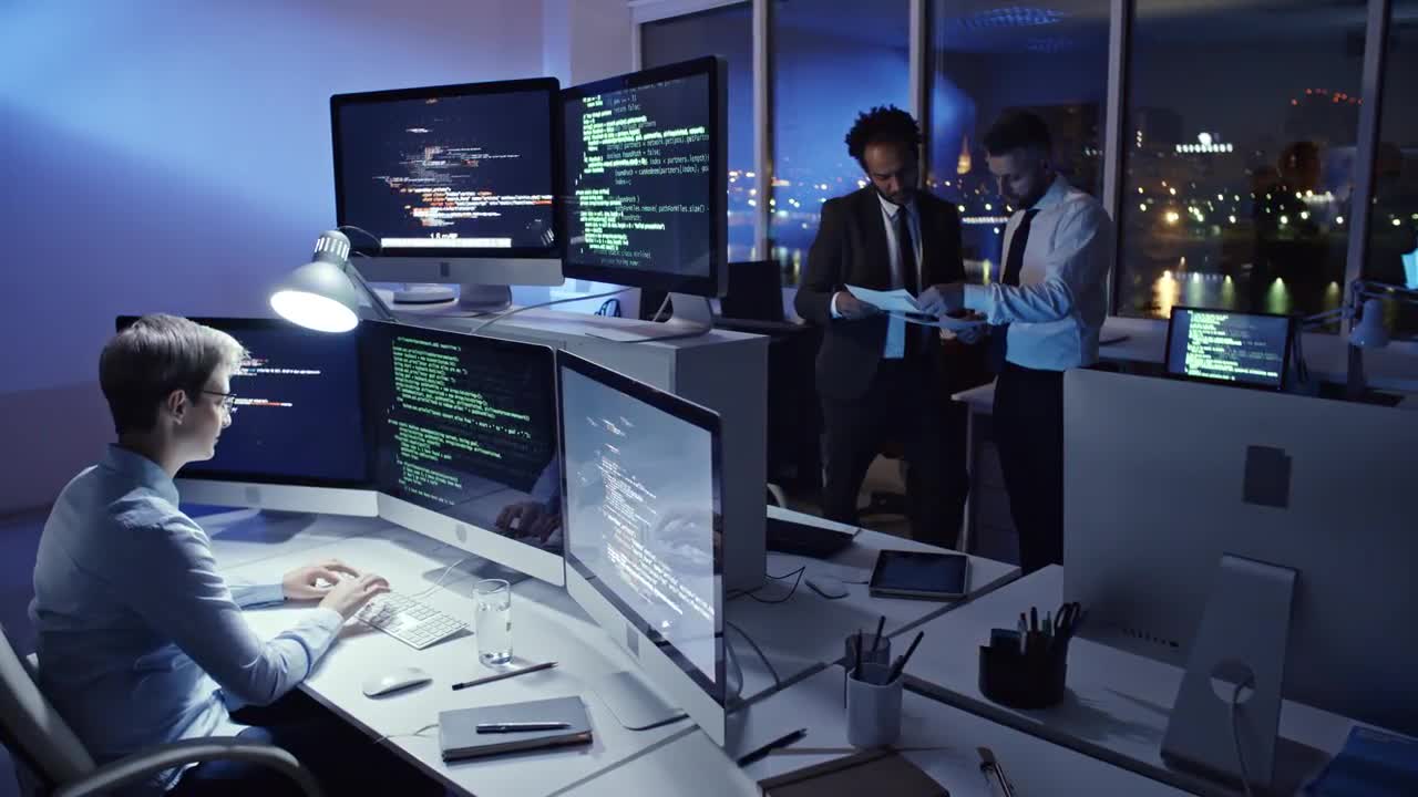 Female Programmer Typing Computer... - Stock Video | Motion Array