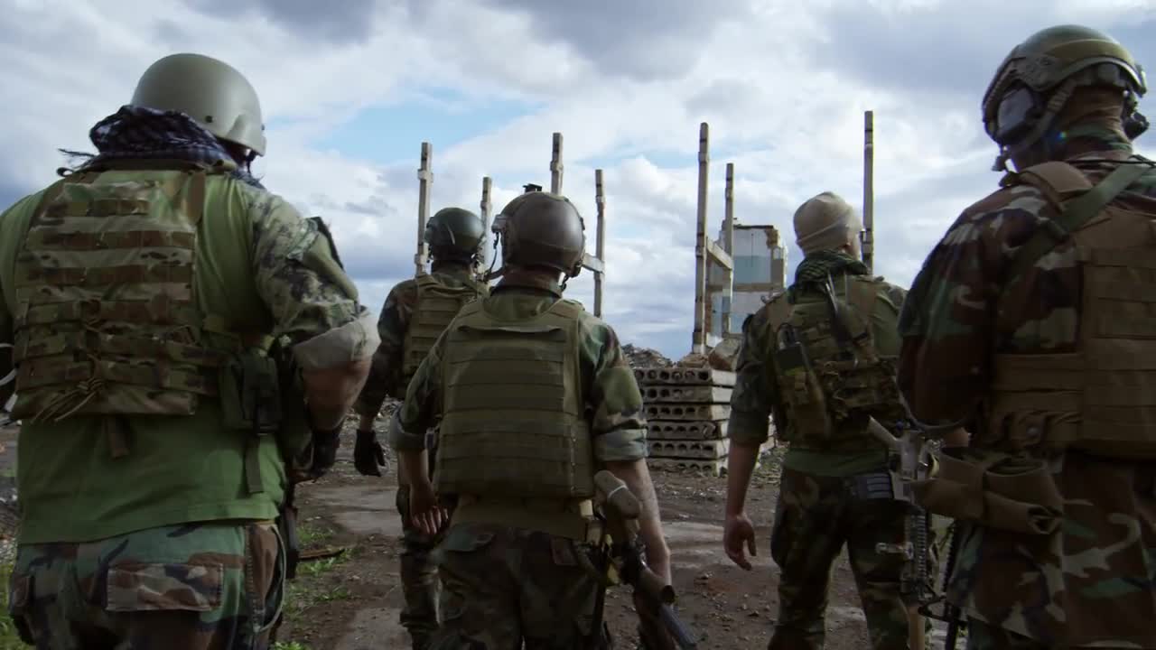 Five Soldiers Armed With Shotguns... - Stock Video | Motion Array