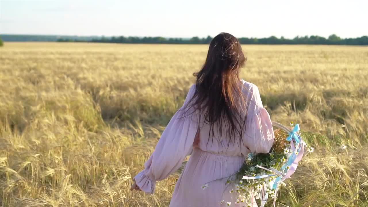 Woman Running In Wheat Field - Stock Video | Motion Array