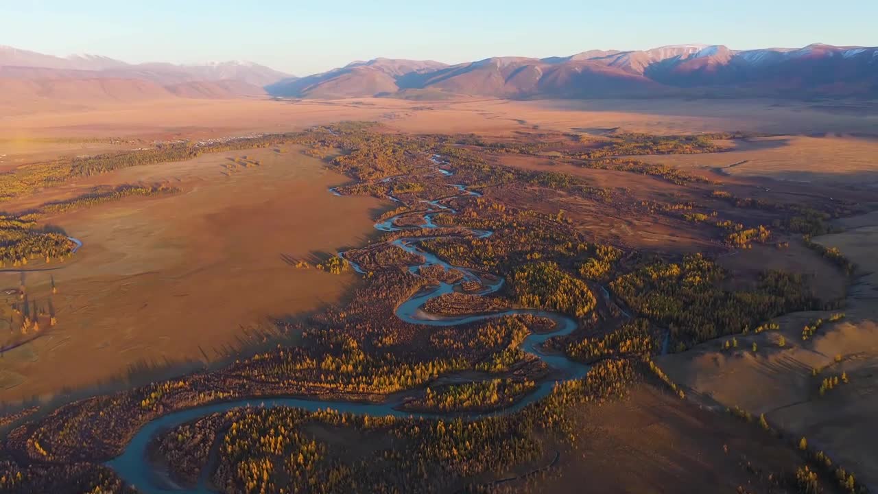 Kurai Steppe, River And Mountains Aerial - Stock Video | Motion Array