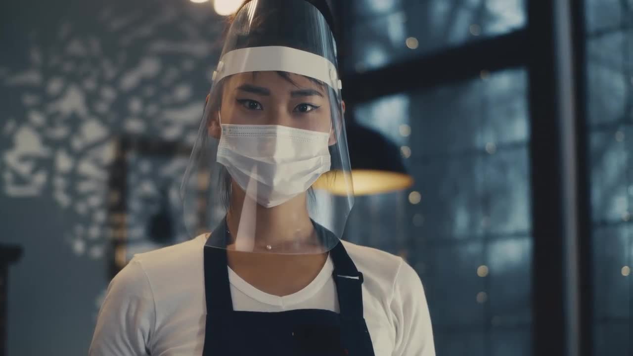Restaurant Waitress In PPE - Stock Video | Motion Array