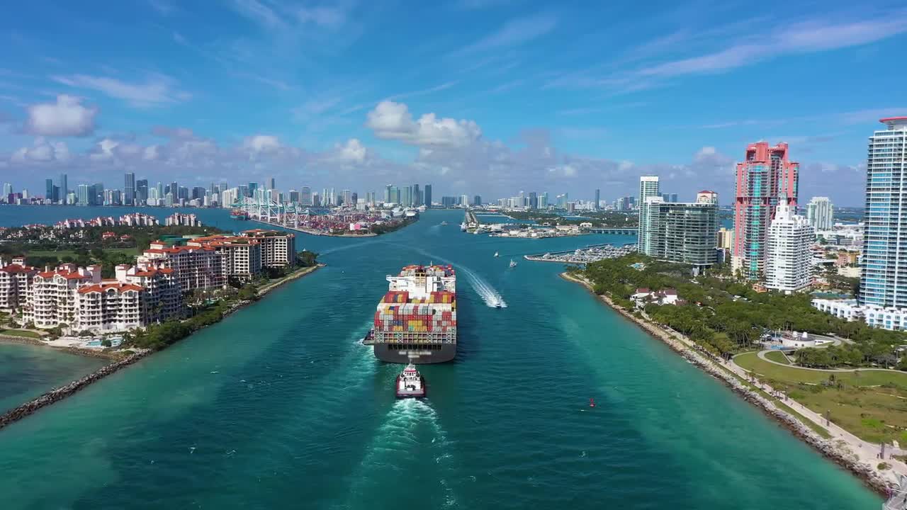 Container Ship In Miami Port - Stock Video | Motion Array