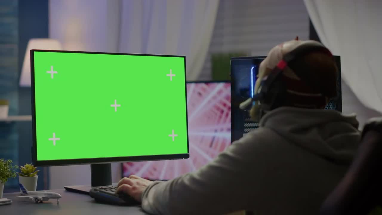Cyber Gamer Using Green Screen - Stock Video | Motion Array
