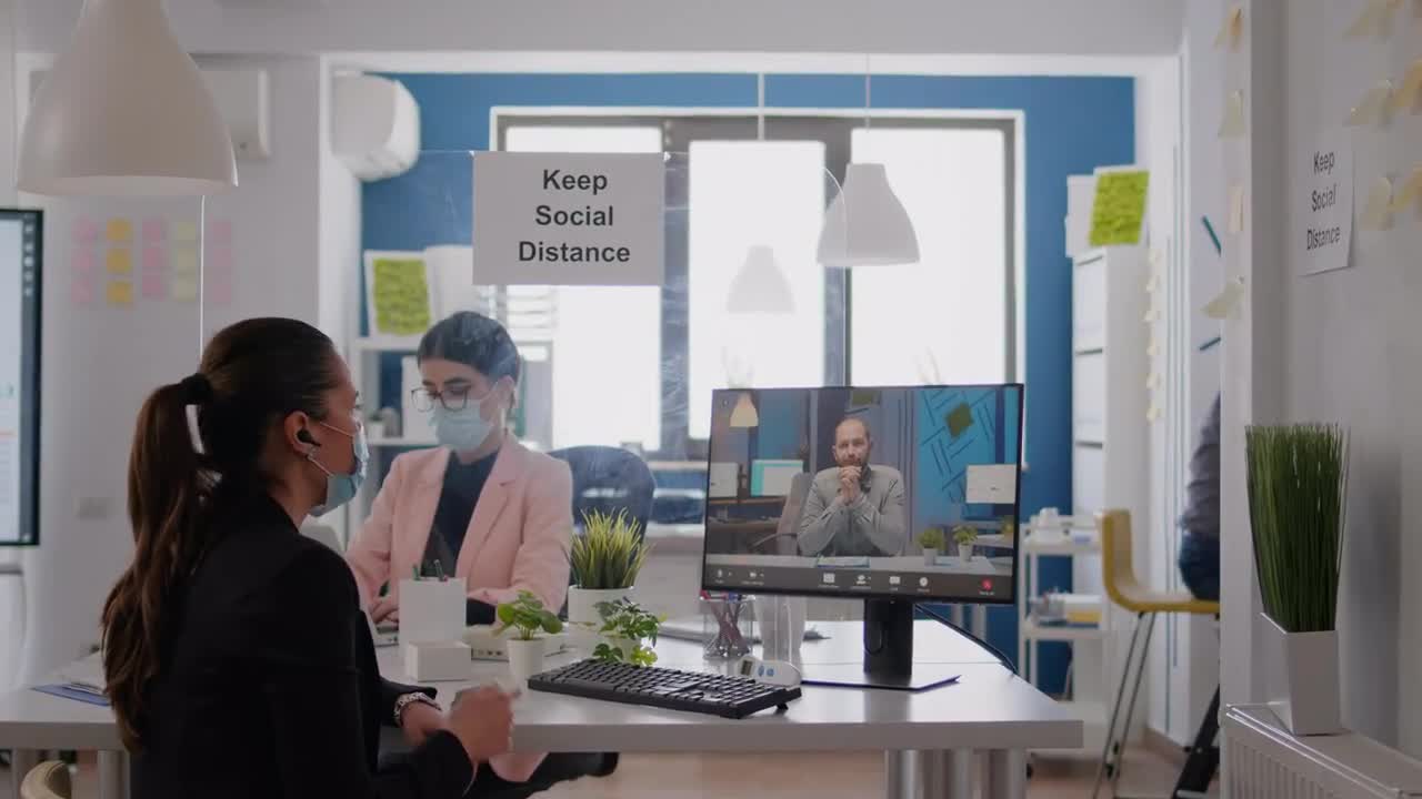 Woman Explaning Project To Remote Man - Stock Video | Motion Array