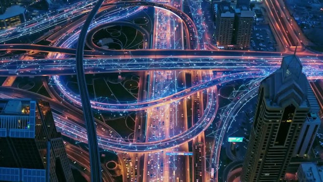 Highway Interchange At Night