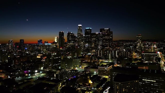 Time Of Los Angeles Skyline At Night Downtown Los Angeles Skyline At