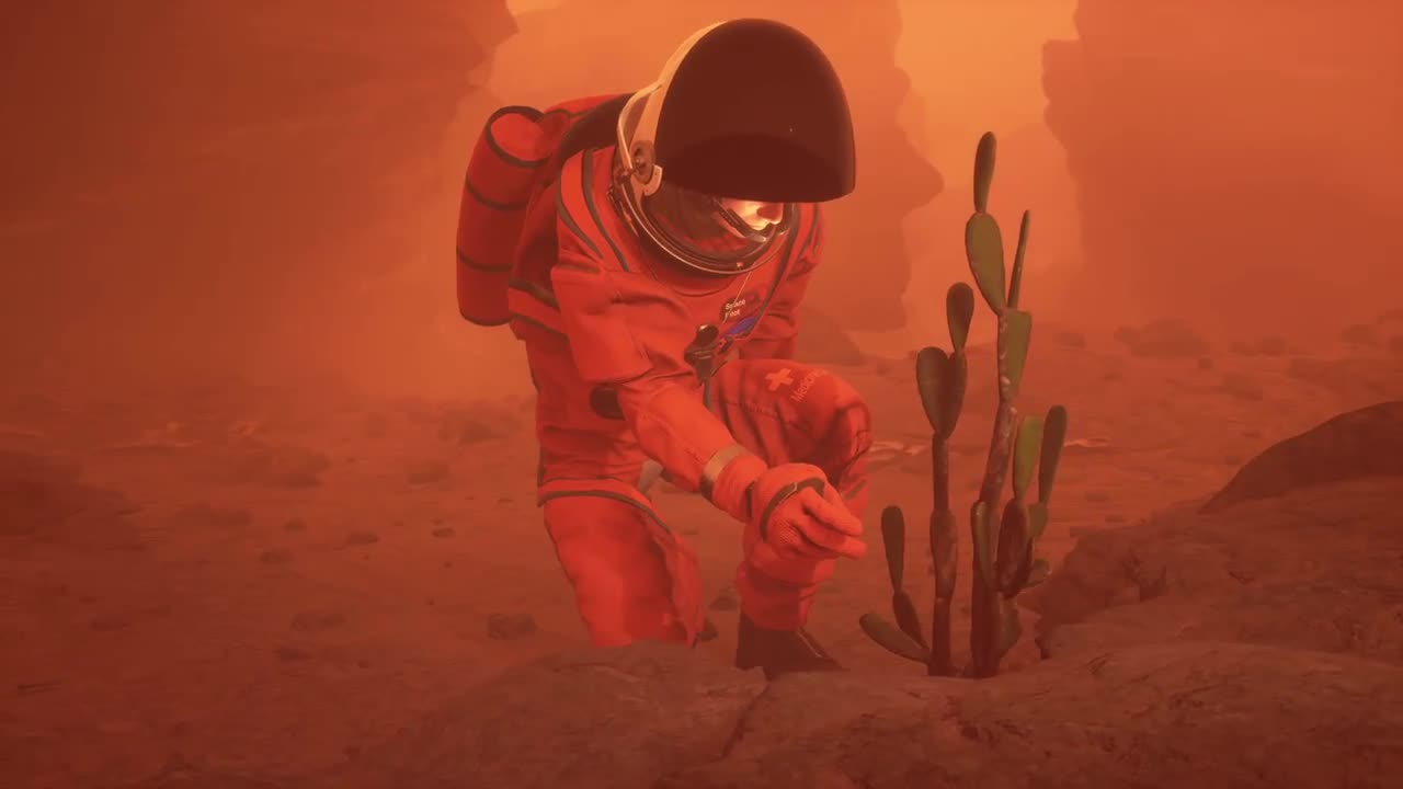 Astronaut Examining Alien Plant On Mars - Stock Motion Graphics | Motion Array