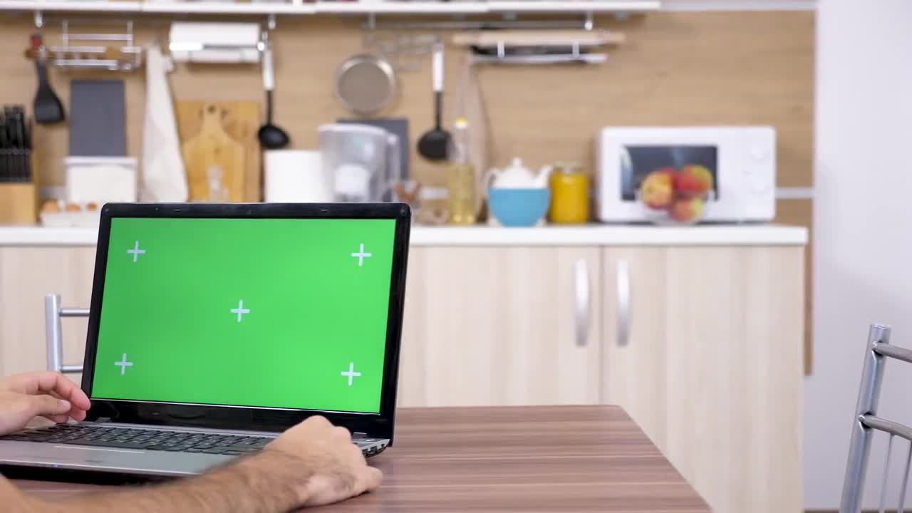 Green Screen Laptop In Kitchen - Stock Video | Motion Array