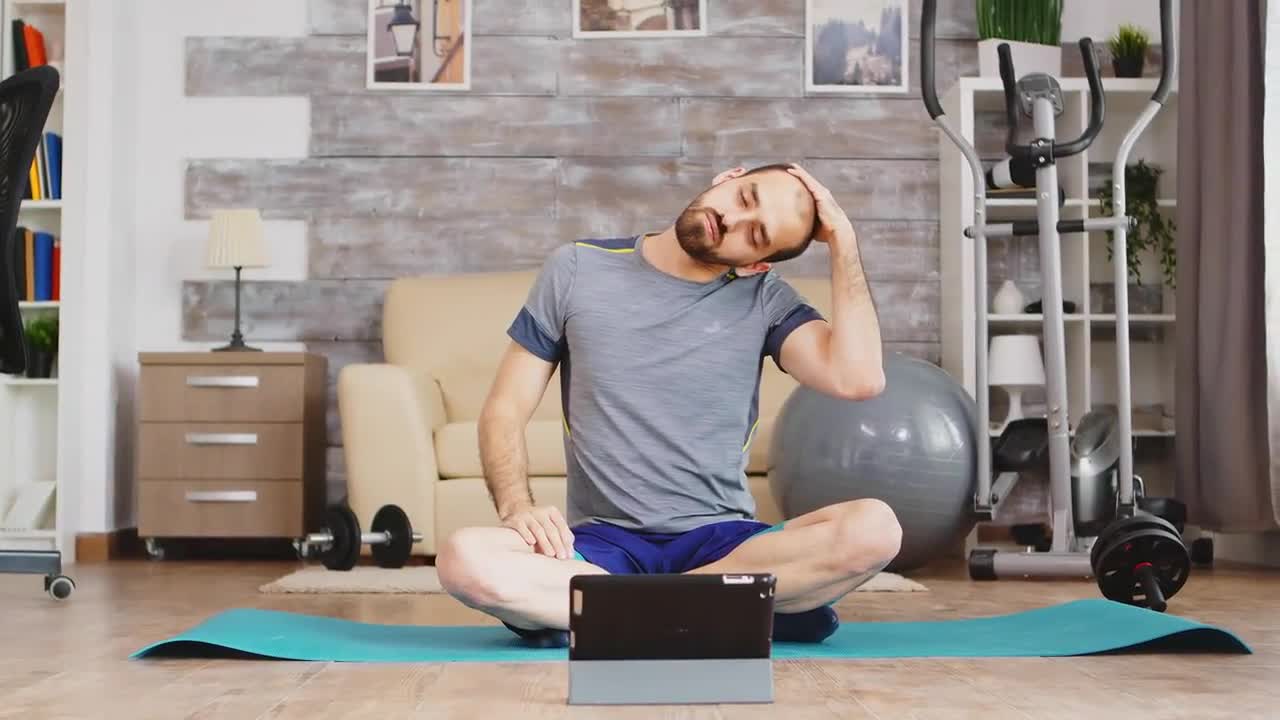 Man Stretching Neck Muscles - Stock Video | Motion Array