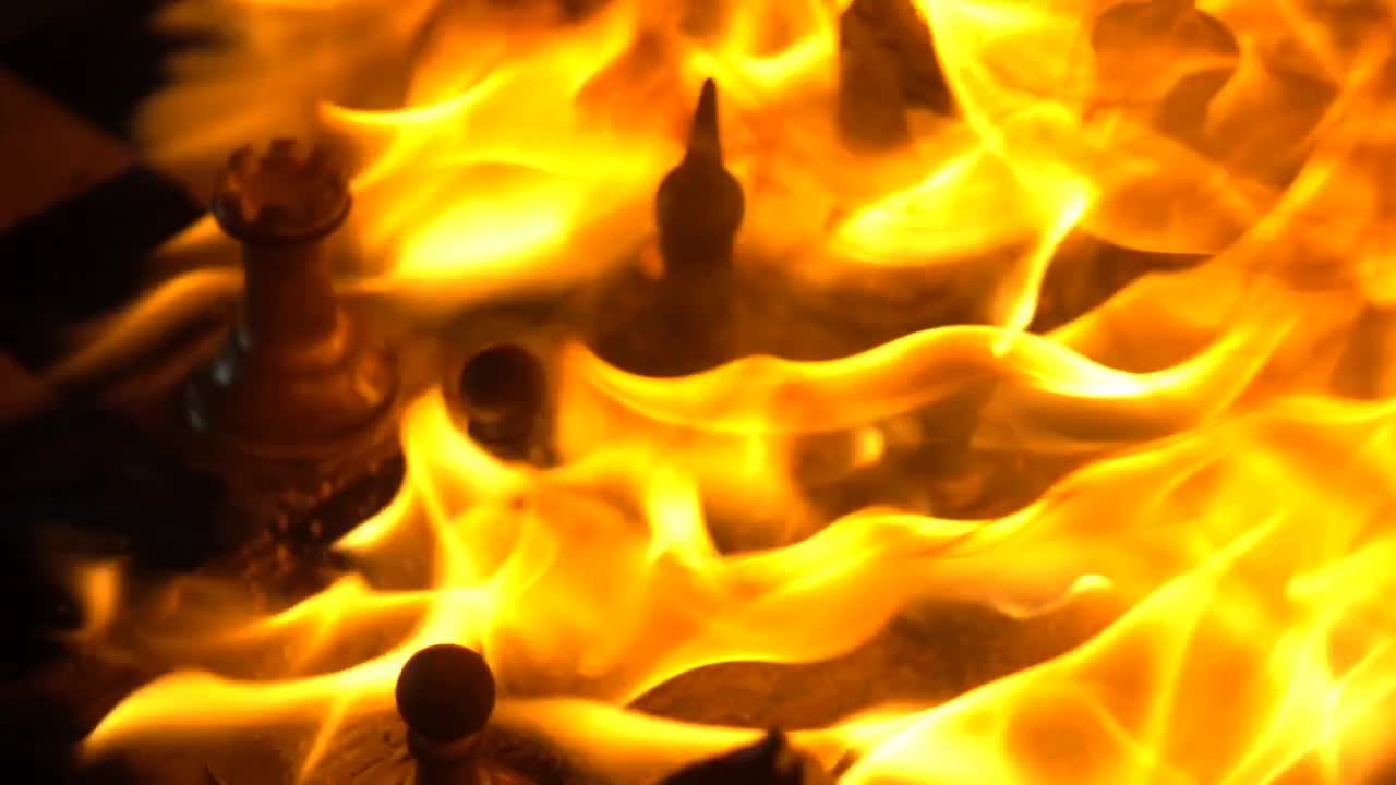 Burning Chess Set - Overhead Shot - Stock Video | Motion Array