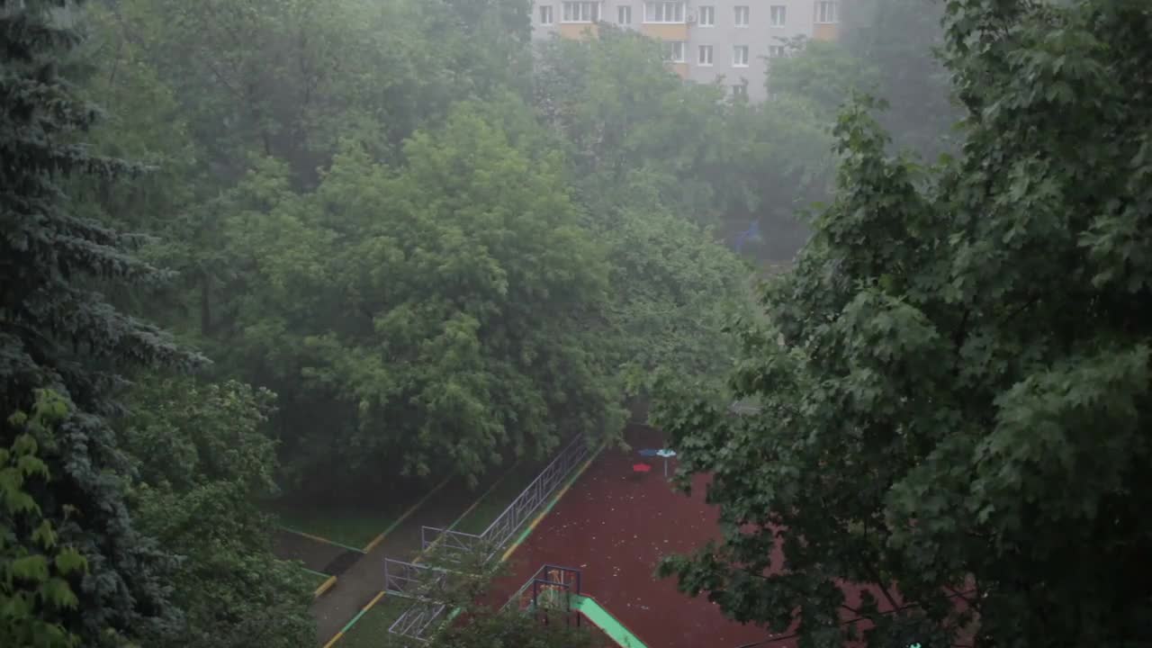 Heavy Rain On Playground - Stock Video | Motion Array