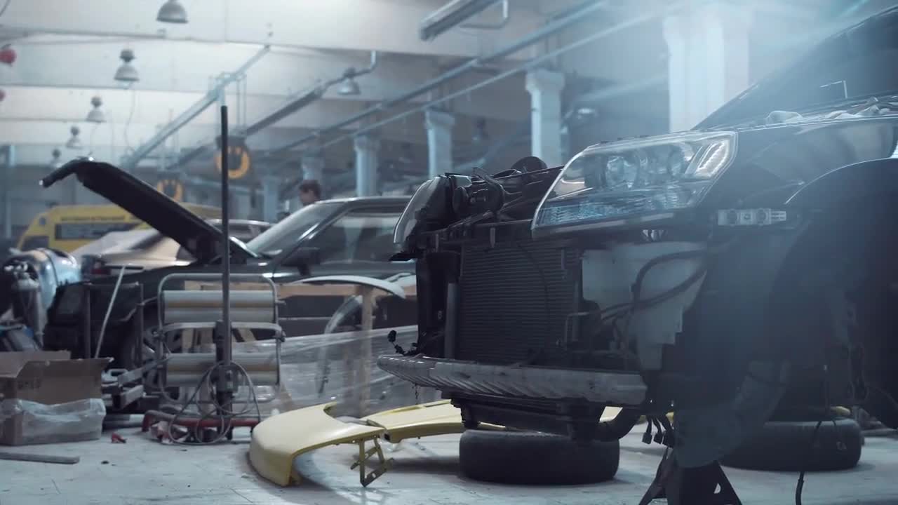 Broken Cars In Workshop - Stock Video | Motion Array