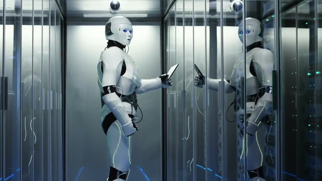Robot In Data Center - Stock Video | Motion Array