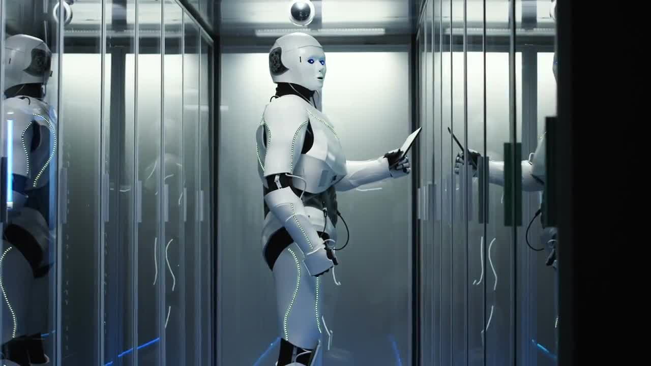 Robot In Data Center - Stock Video | Motion Array