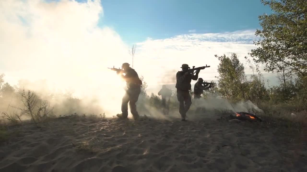 Soldiers In Combat Zone - Stock Video | Motion Array