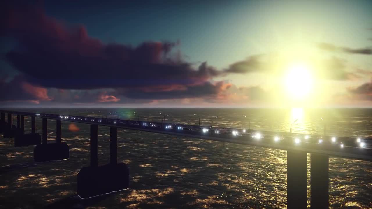 Traffic Jam Over Ocean Bridge - Stock Motion Graphics | Motion Array