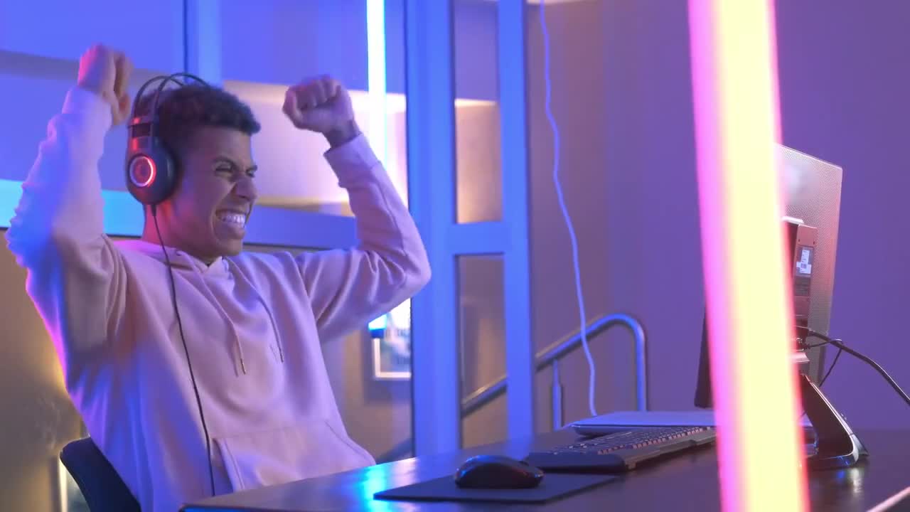 Gamer Winning And Cheering - Stock Video | Motion Array