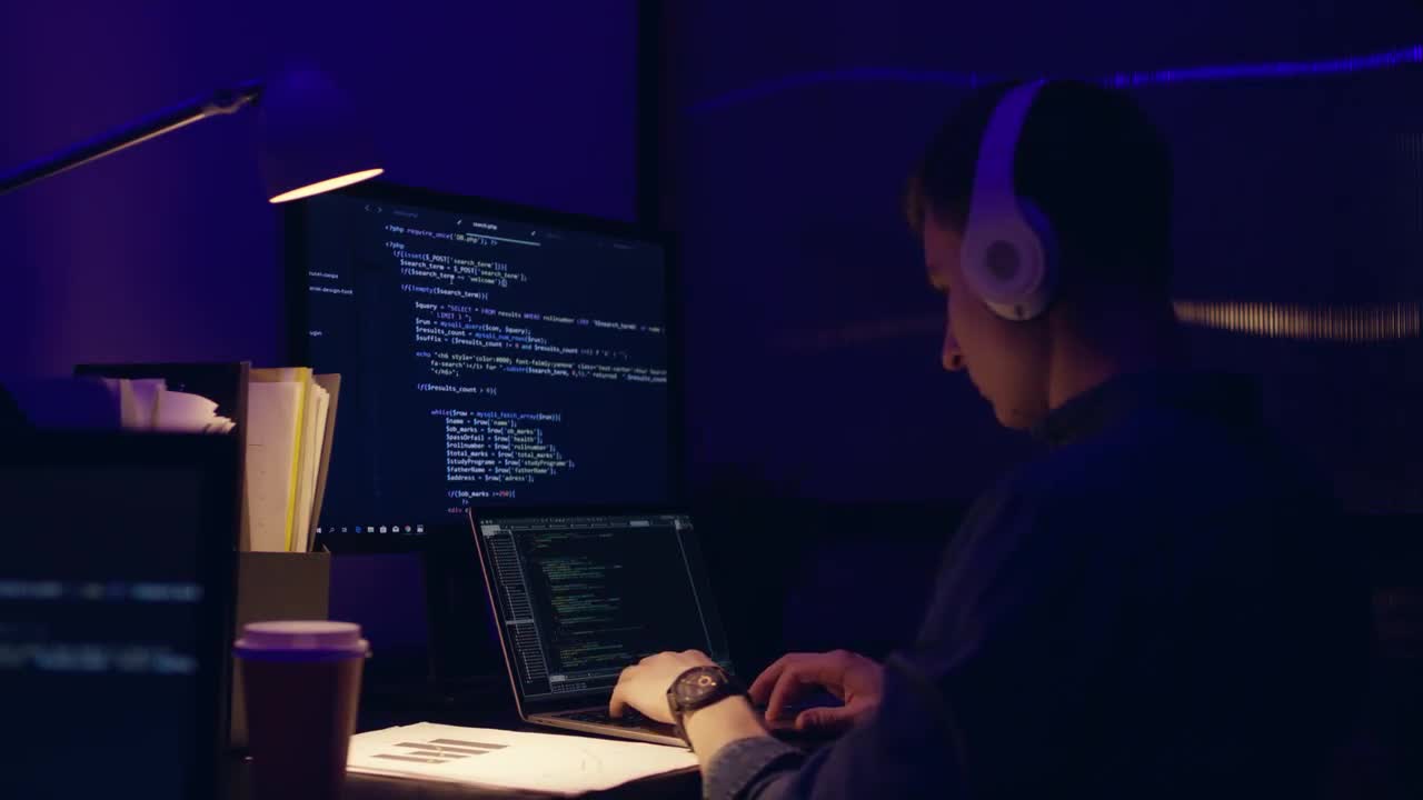 Programmer At Nighttime - Stock Video | Motion Array