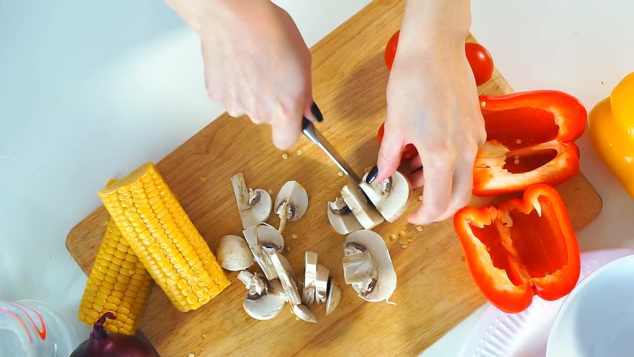 Cutting Mushrooms - Stock Video | Motion Array
