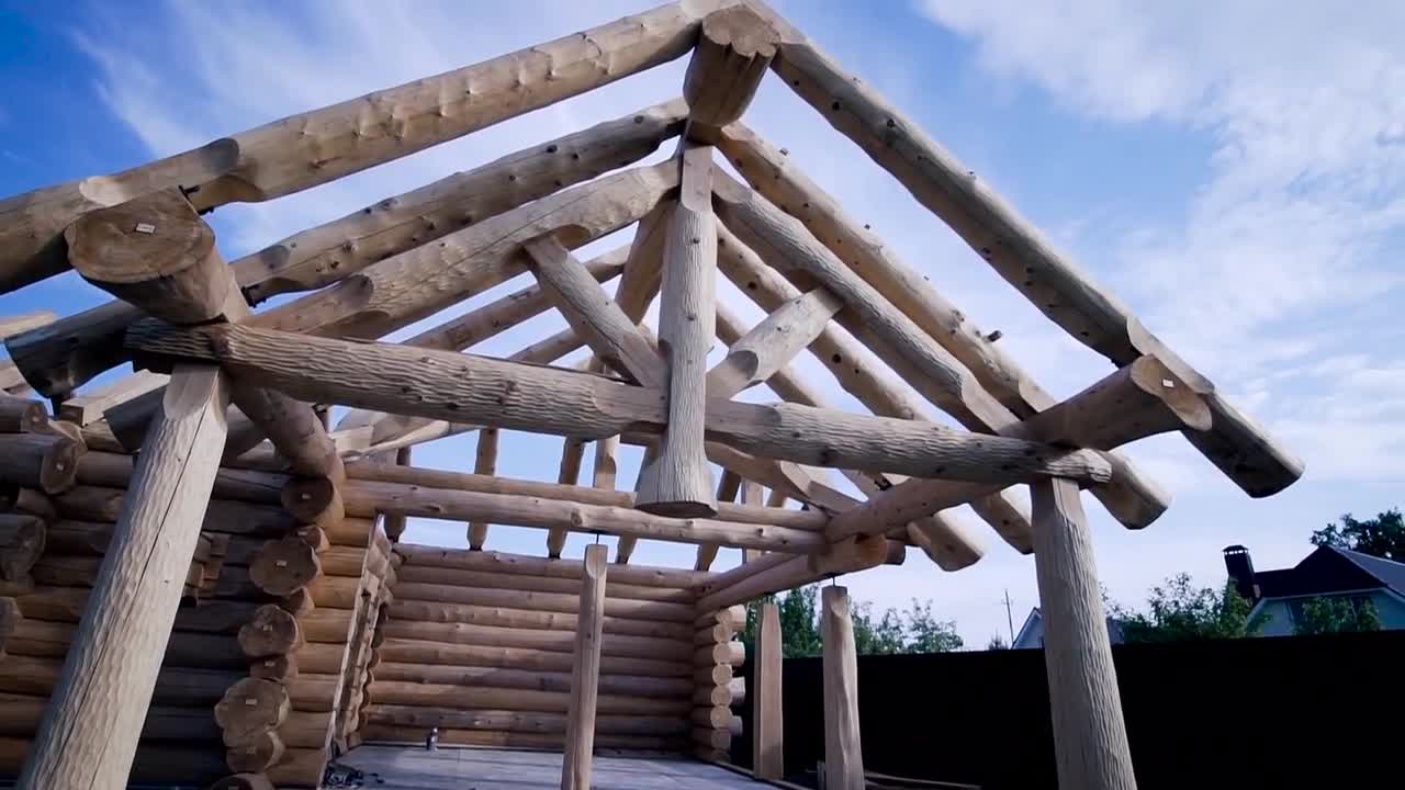 Log House Construction - Stock Video | Motion Array