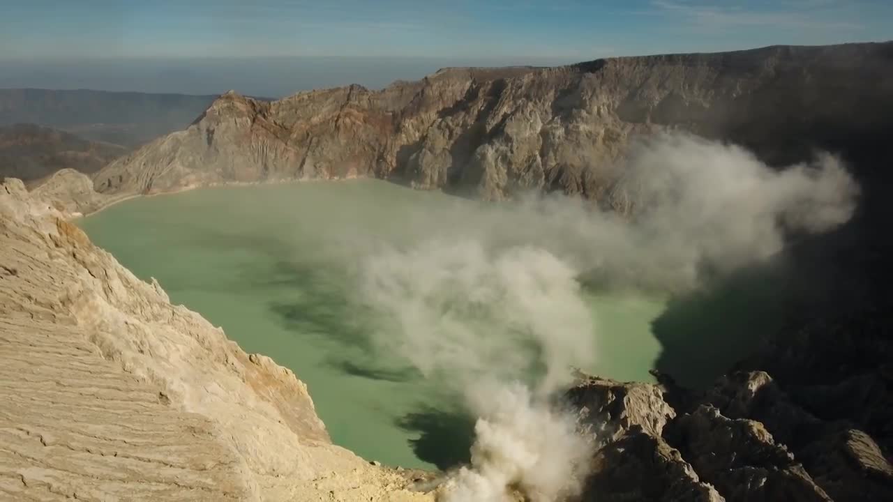 Volcanic Crater Acid Lake Aerial - Stock Video | Motion Array