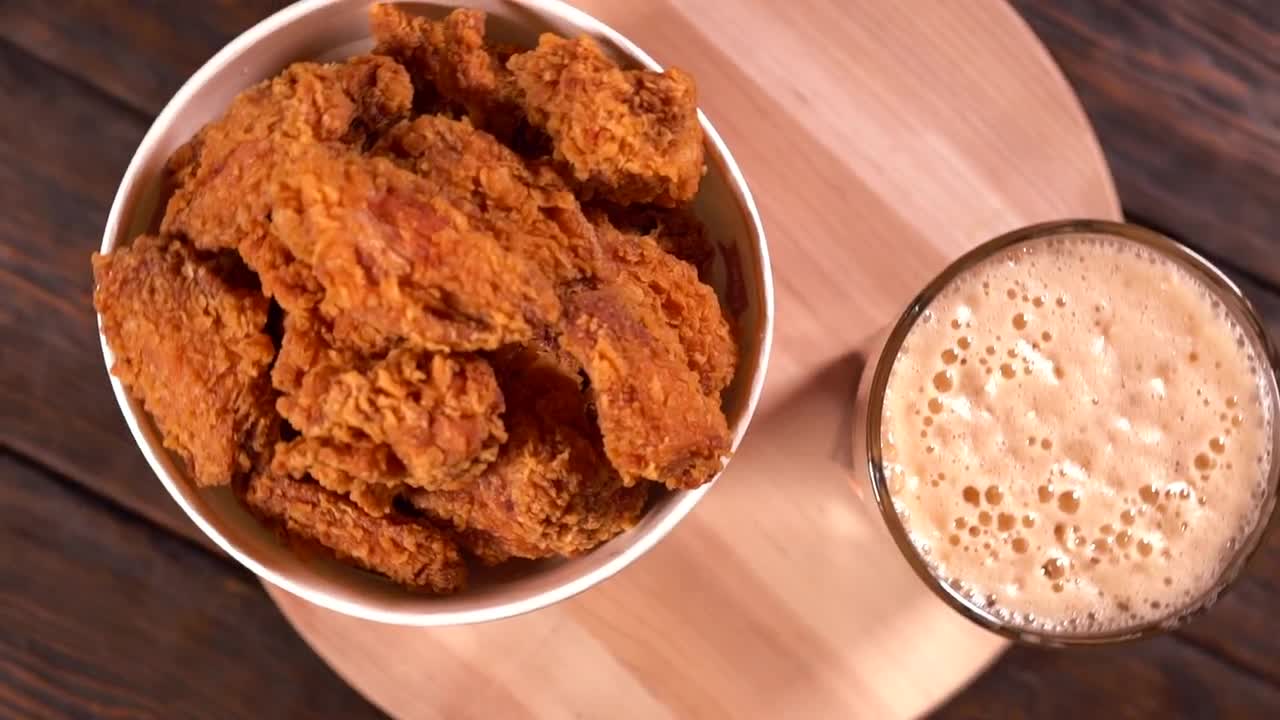 Fried Chicken And Drink - Stock Video | Motion Array