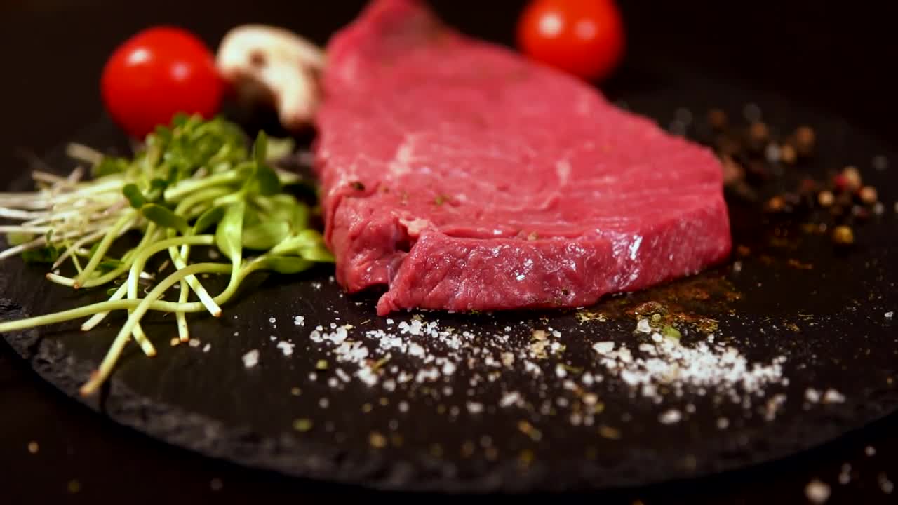 Slab Of Raw Beef Steak - Stock Video | Motion Array