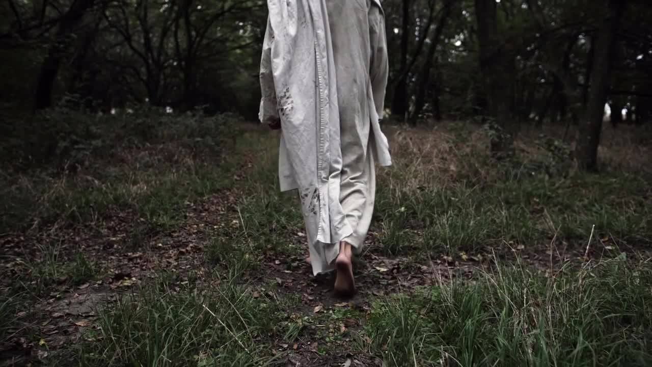 Man In Tattered Robes In Forest - Stock Video | Motion Array