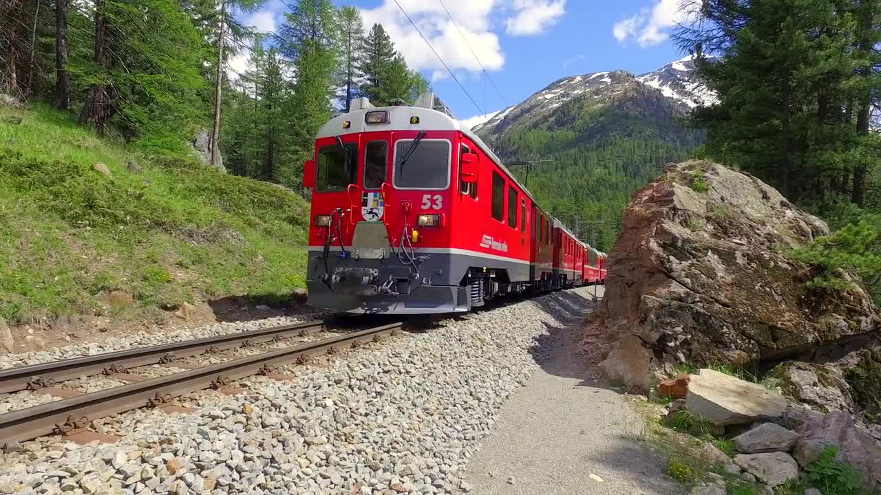 Red Train Of Bernina, Unesco Heritage - Stock Video | Motion Array