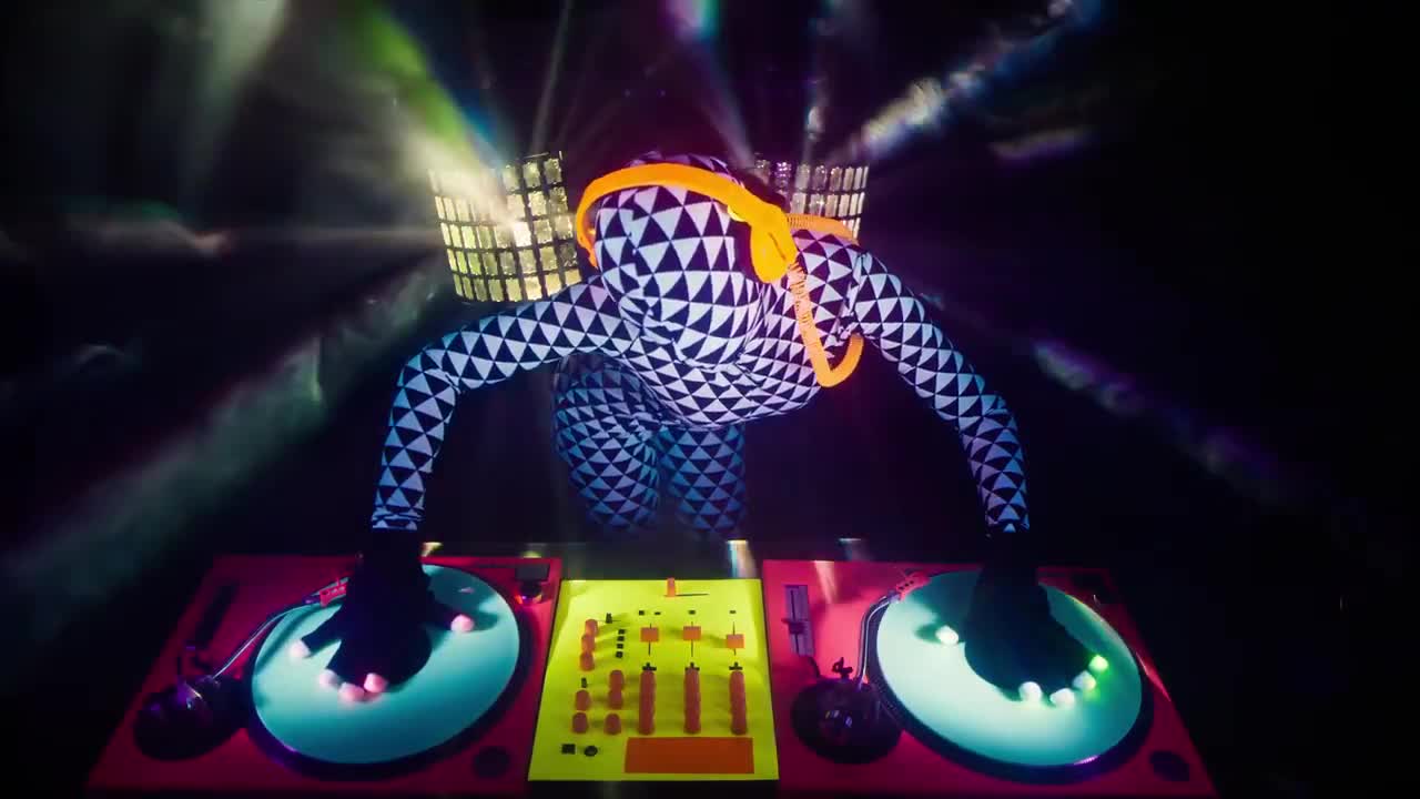 DJ In Neon Bodysuit On Turntables - Stock Video | Motion Array