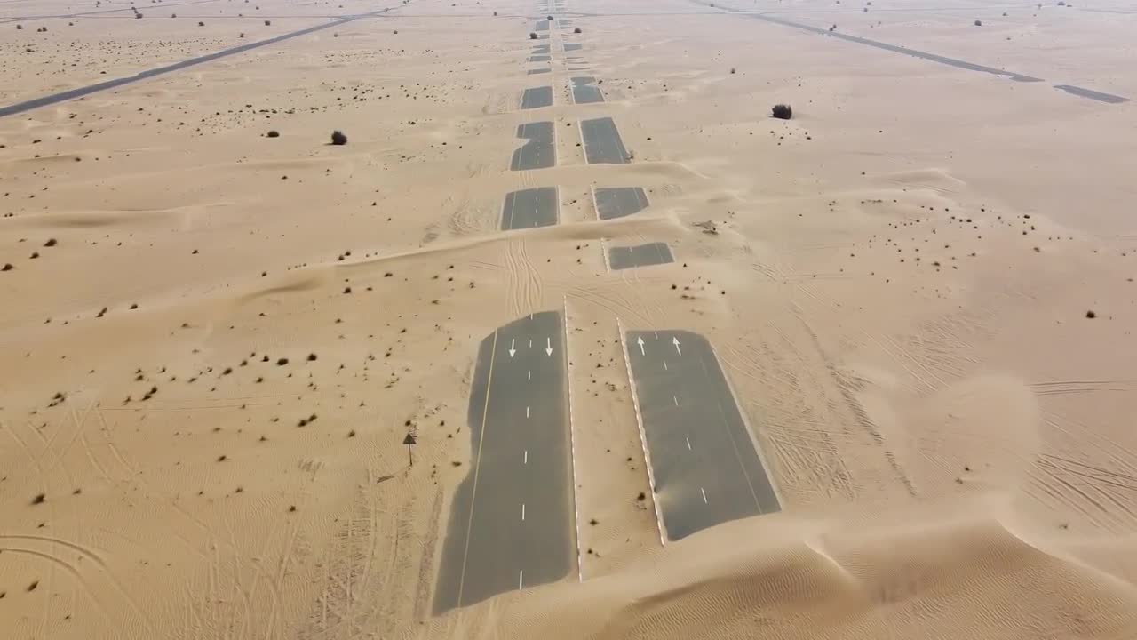 Sand Drifting Over Desert Road In Dubai - Stock Video | Motion Array