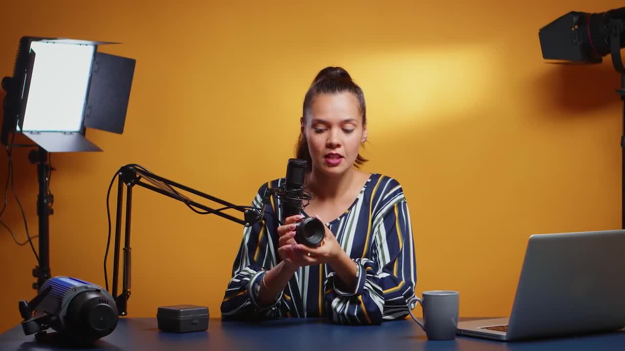 Influencer Talking About Camera Lens - Stock Video | Motion Array