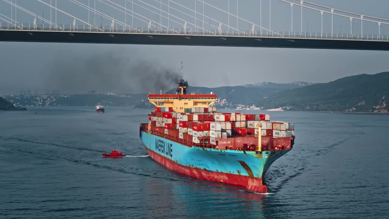 Container Ship Under The Bridge - Stock Video | Motion Array