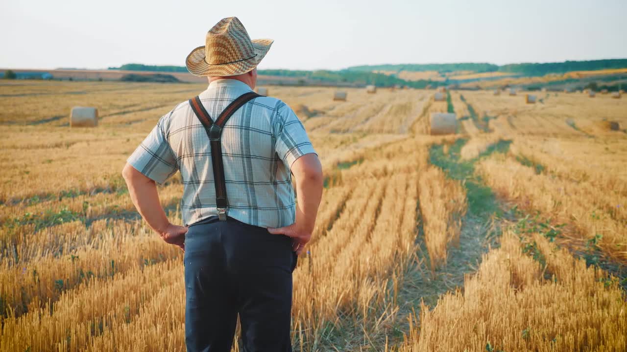 Elderly Farmer Looking Over Fields - Stock Video | Motion Array