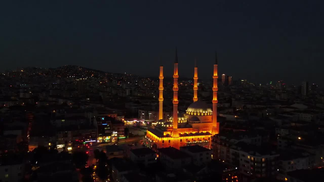Illuminated Night Mosque Aerial, Turkey - Stock Video | Motion Array