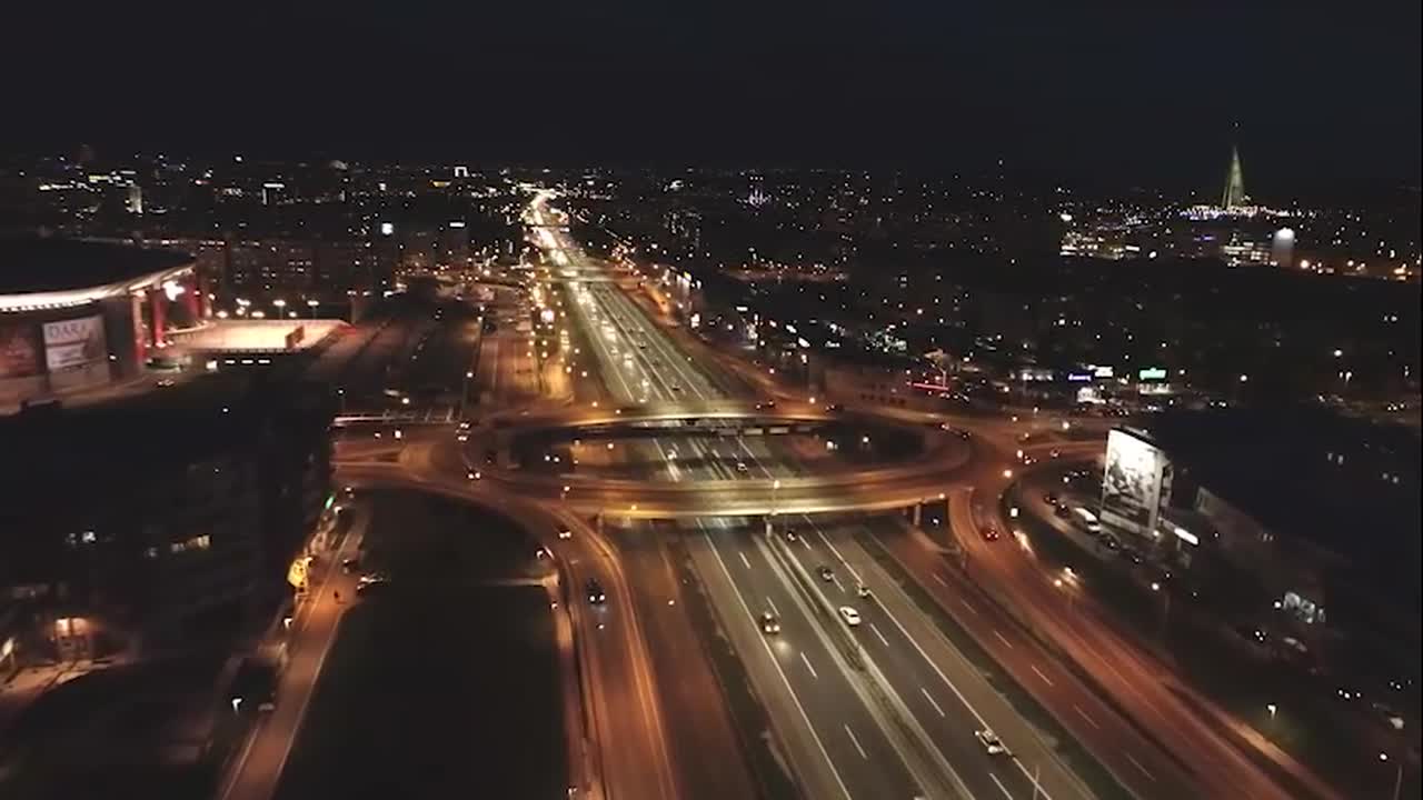 Busy Highway At Night Aerial - Stock Video | Motion Array