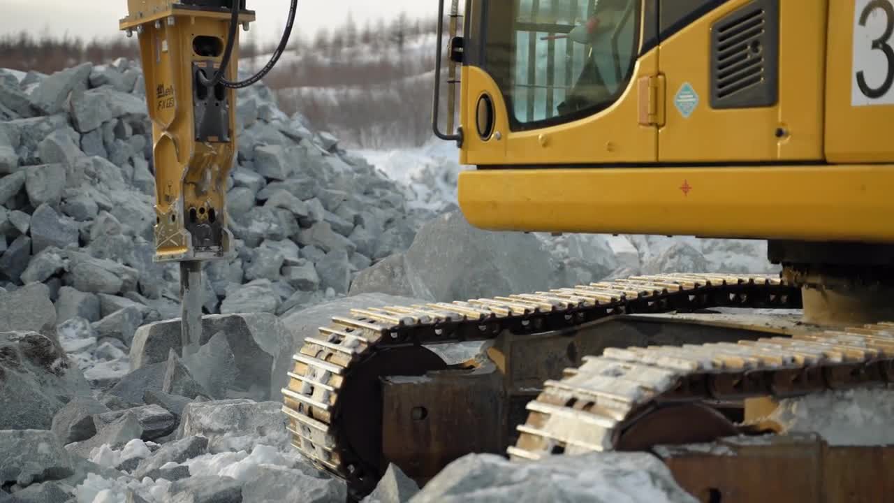 Excavator With A Hydraulic Hammer - Stock Video | Motion Array
