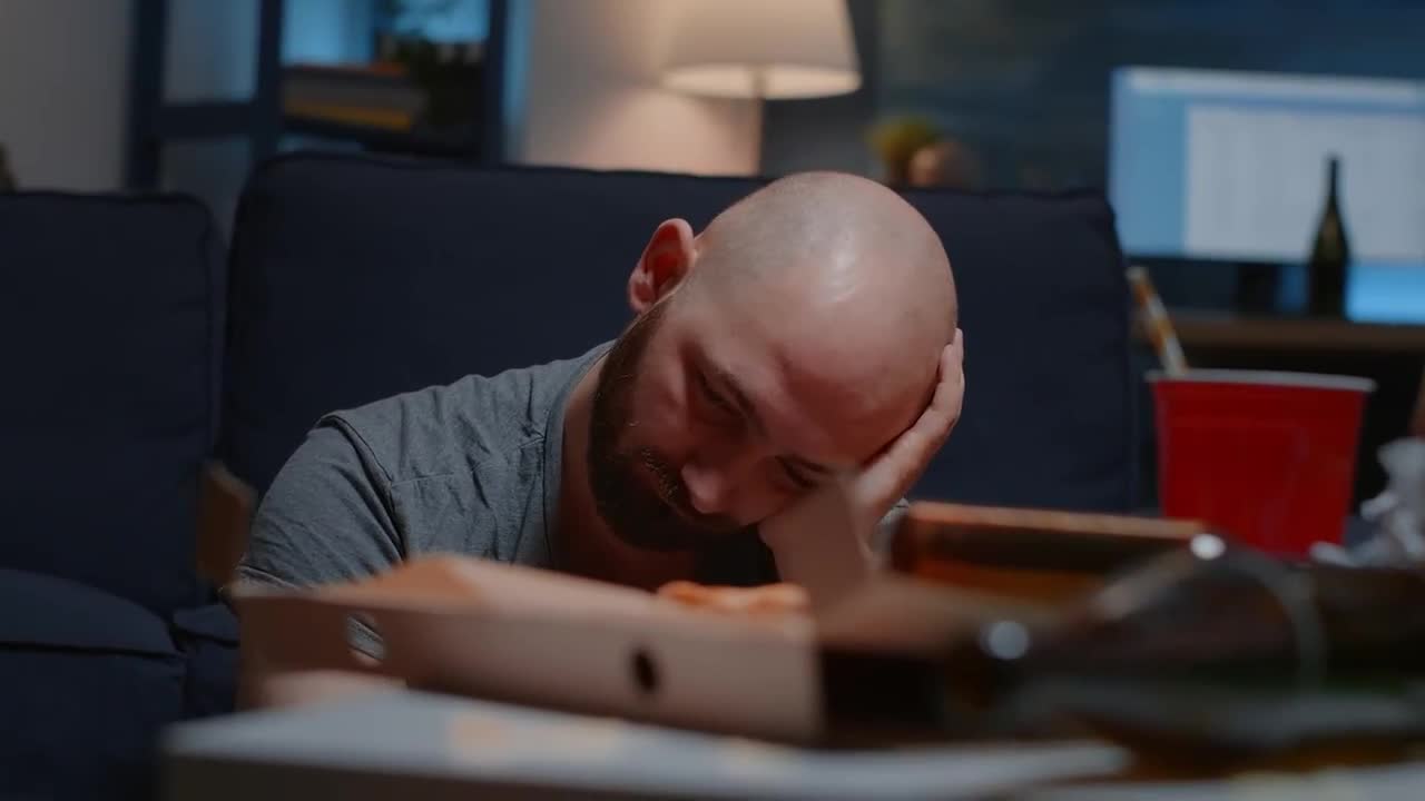 Depressed Man Sitting In Dirty Room - Stock Video | Motion Array