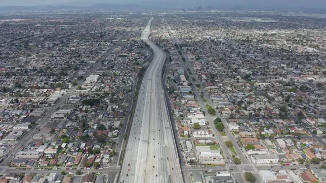Overhead Traffic Freeway Los Angeles Busy Traffic On The Highways Of